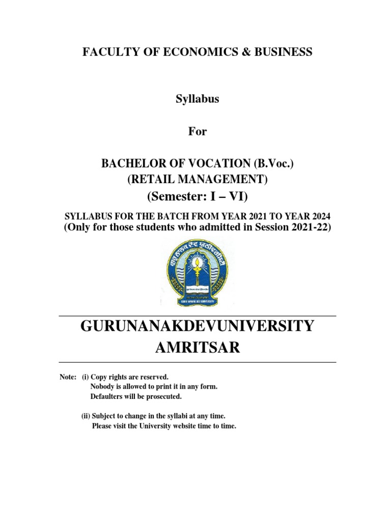 B.Voc. Retail Management Syllabus | PDF | Demand | Supply (Economics)