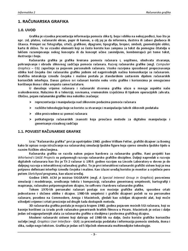 Informatika 2 - Računarska Grafika | PDF