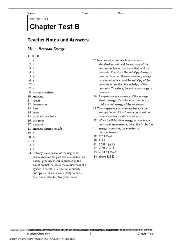 Chapter Test B: Teacher Notes and Answers 16 | PDF | Enthalpy ...