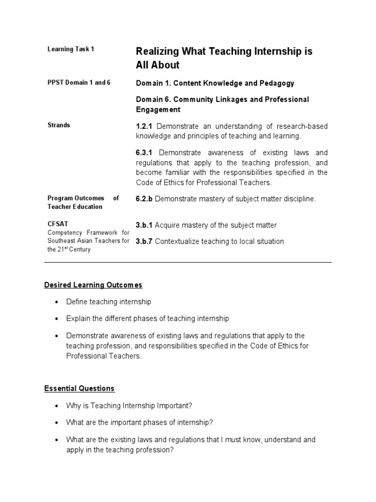 Realizing What Teaching Internship Is All About: Learning Task 1 | PDF ...