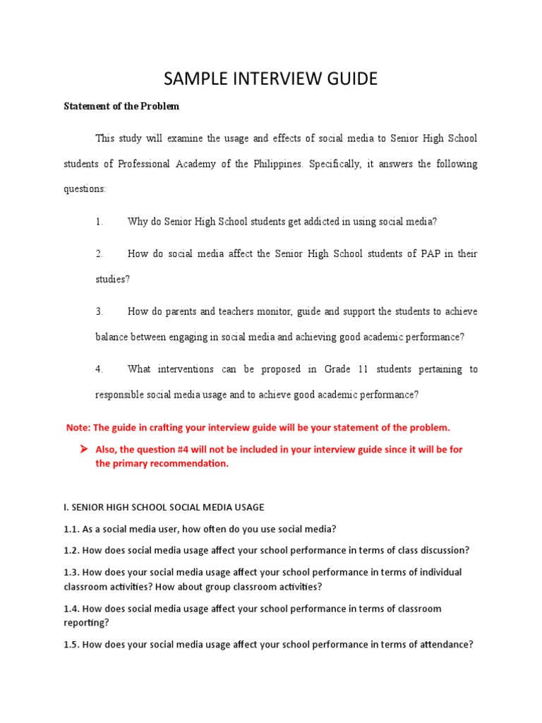 Sample Interview Guide: Statement of The Problem | PDF | Social Science ...