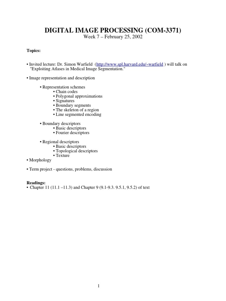 Digital Image Processing (Com-3371) : Week 7 - February 25, 2002 | PDF ...