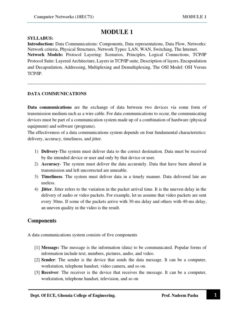 MODULE 1 COMPUTER NETWORKS 18EC71 (Prof. Nadeem Pasha) | PDF | Network Topology | Internet Protocols