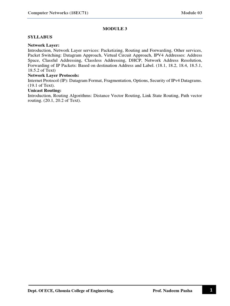 Computer Networks Module 3 18EC71 (Prof. Nadeem Pasha) | PDF | Internet ...