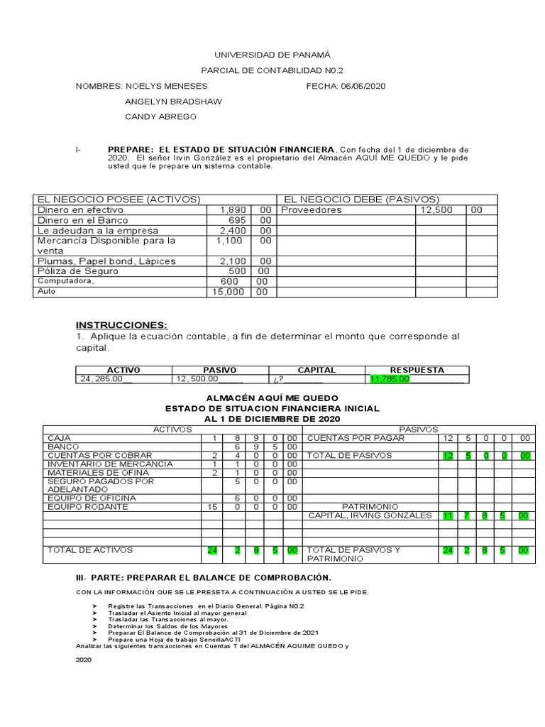 Parcial n0.1 Practico Up | PDF | Cheque | Contabilidad
