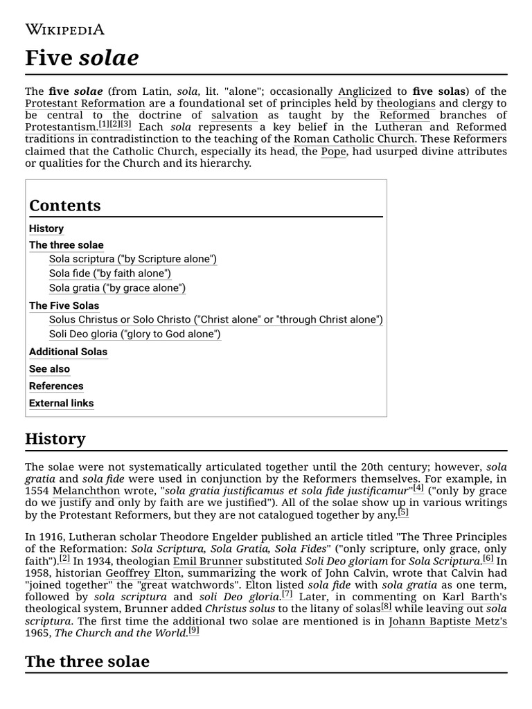 Five Solae - Wikipedia | PDF | Grace In Christianity | Justification ...