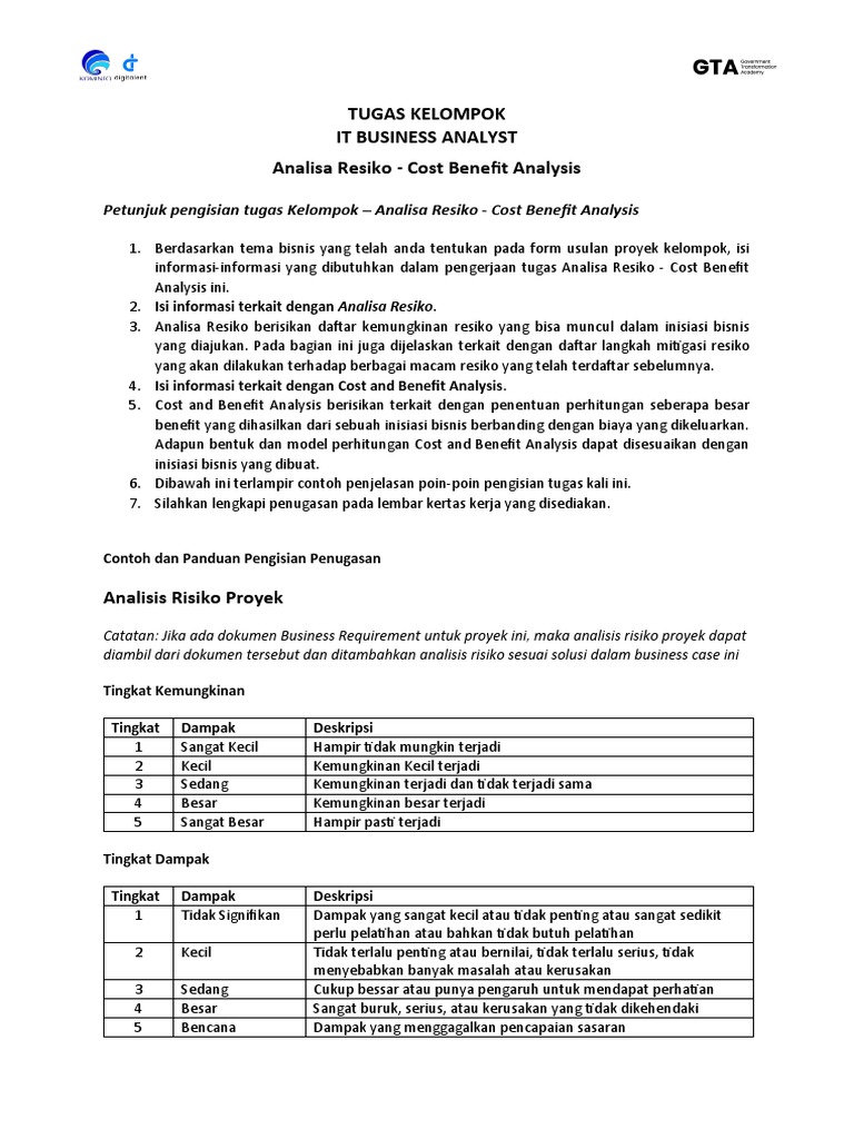 Tugas Kelompok - Analisa Resiko - Cost Benefit Analysis - ITBA | PDF