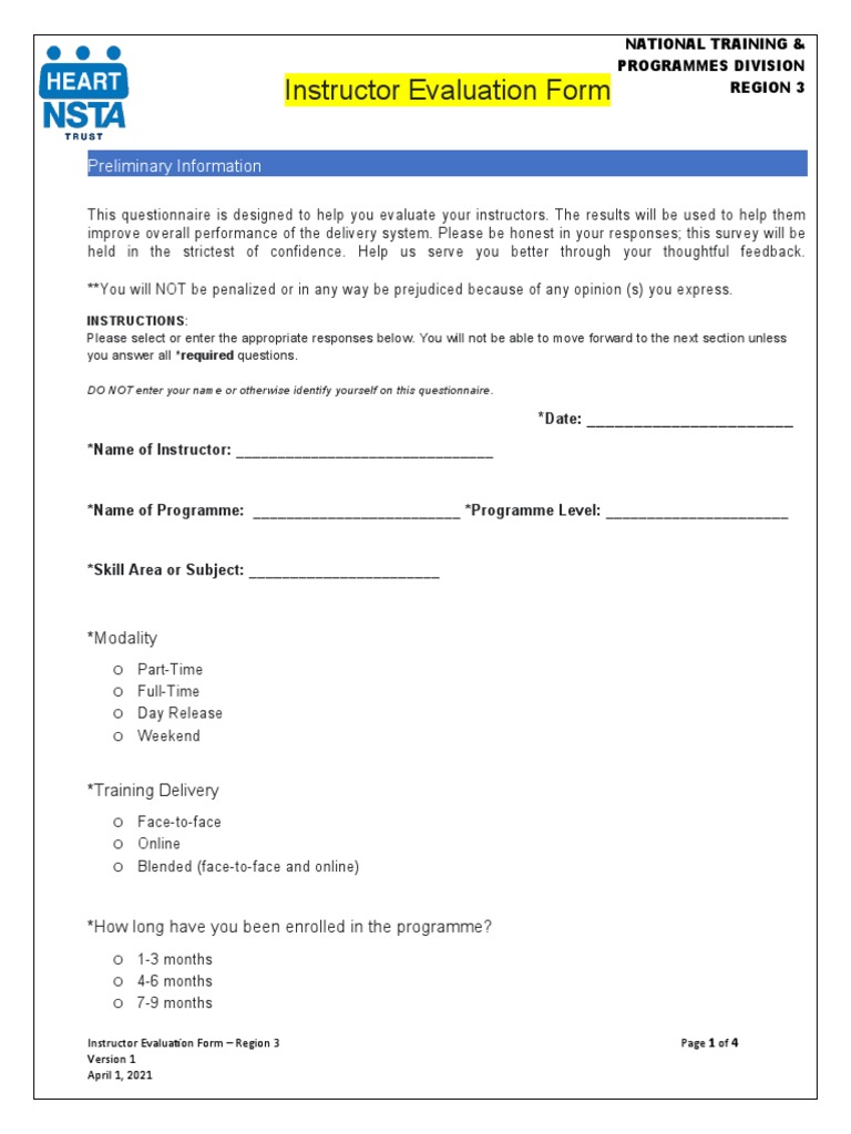 Instructor Evaluation Form | PDF | Course Evaluation | Education Theory