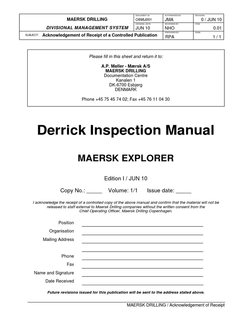 #130 Maersk Derrick Inspection Manual | Download Free PDF | Offshore Drilling | Manufactured Goods