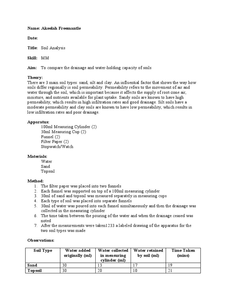 Lab 3 - Water Drainage | PDF | Soil | Porosity