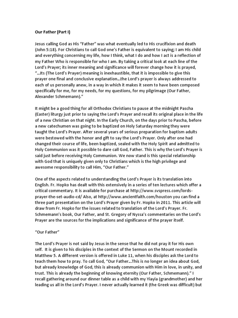 Our Father (Part 1) FR Alexander Schemann | PDF | Lord's Prayer | Prayer