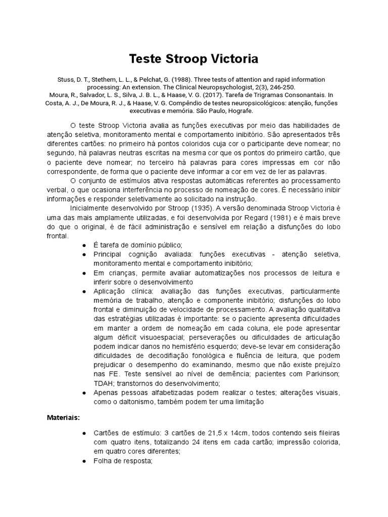 2.6. Teste Stroop Victoria | PDF | Memória | Processos mentais
