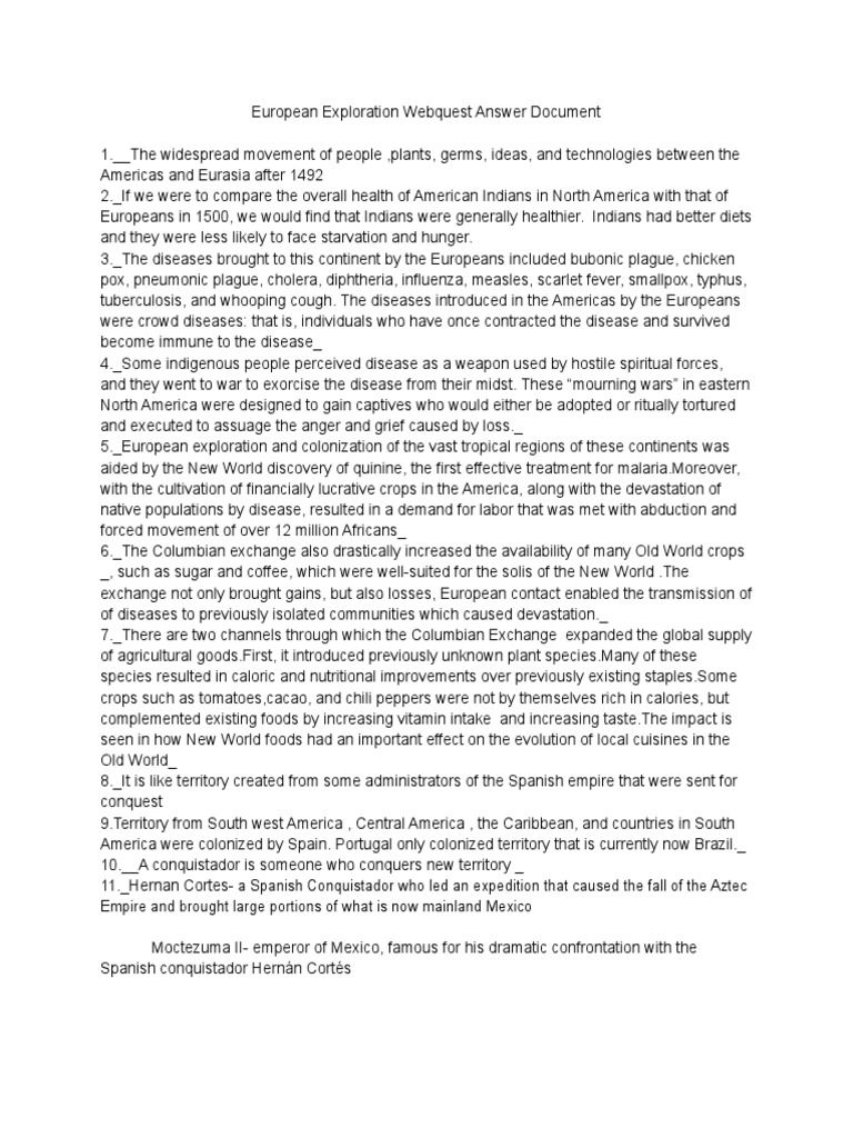 European Exploration Webquest Answer | PDF | Spanish Empire | Spanish ...