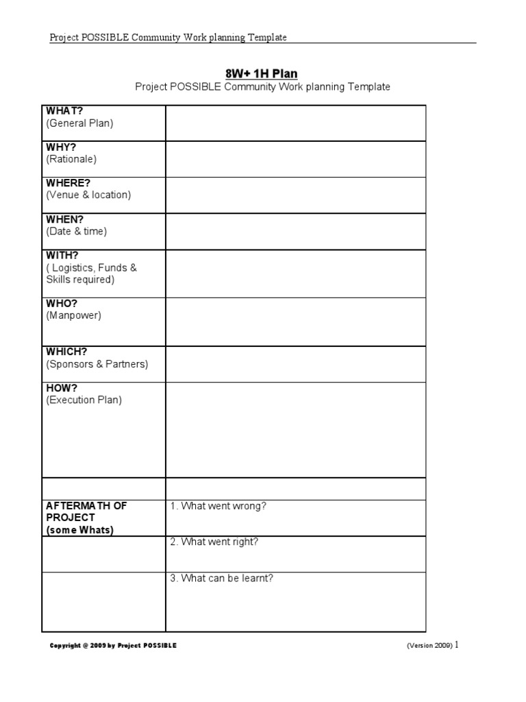 The W Plan (Planning Template) | PDF | Business