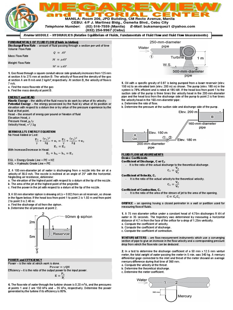 Review MODULE - HYDRAULICS (Relative Equilibrium of Fluids ...