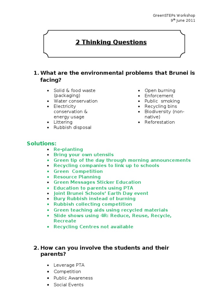 2 Thinking Questions: 1. What Are The Environmental Problems That ...