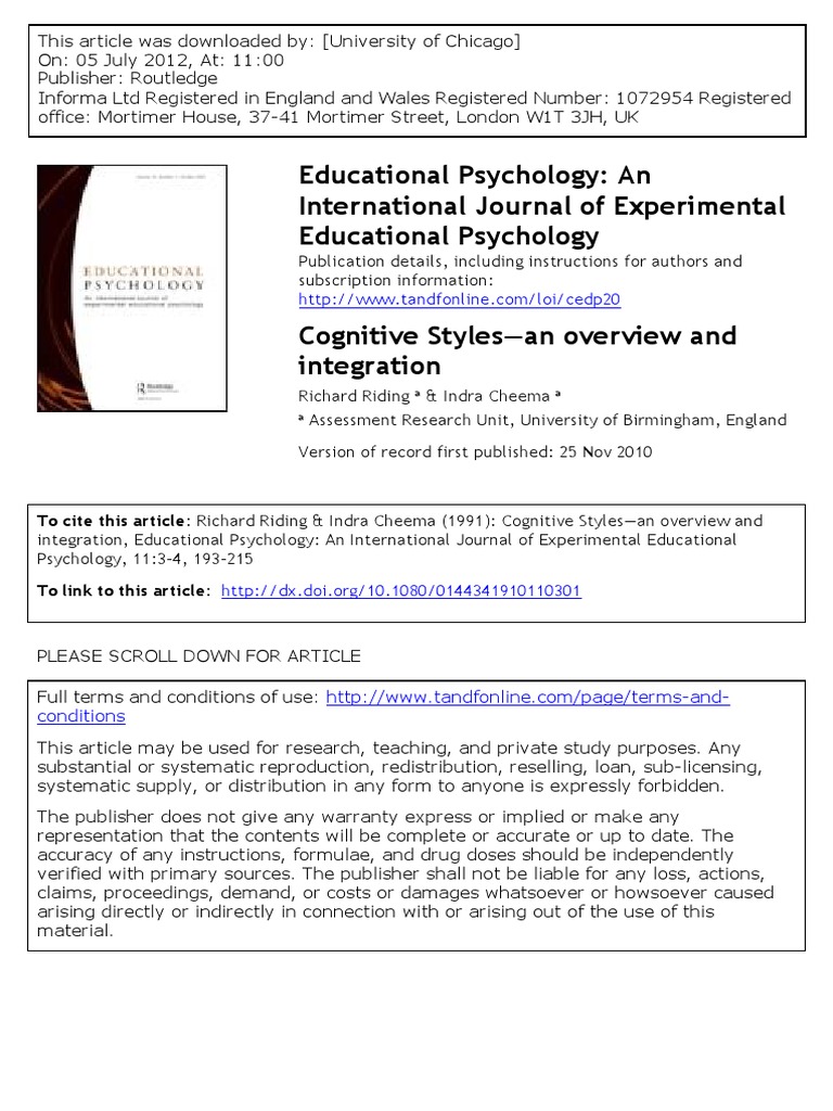 Cognitive Styles | PDF | Learning Styles | Learning