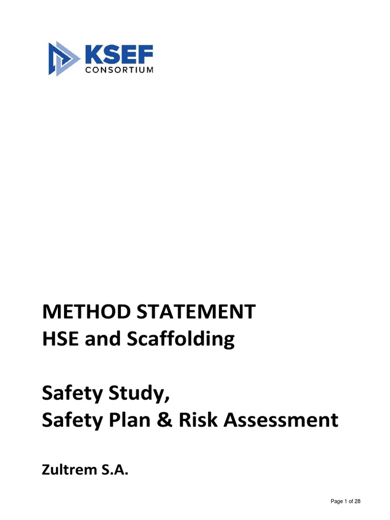 Method Statement HSE and Scaffolding Safety Study, Safety Plan & Risk ...