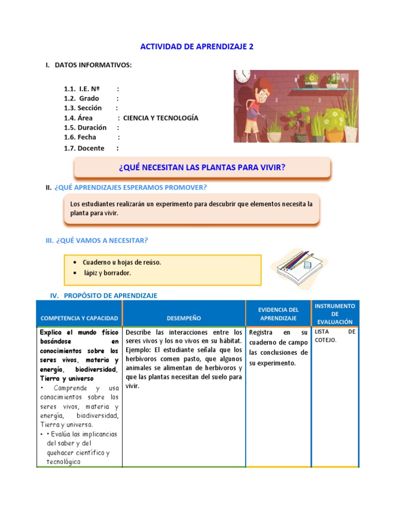 d2 A1 Sesion ¿Qué Necesitan Las Plantas para Vivir | PDF | Experimentar ...