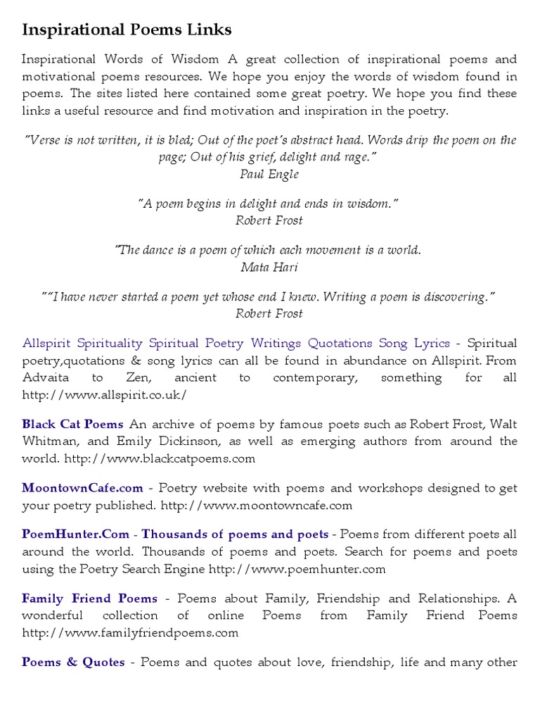 Inspirational Poems Links: Allspirit Spirituality Spiritual Poetry ...