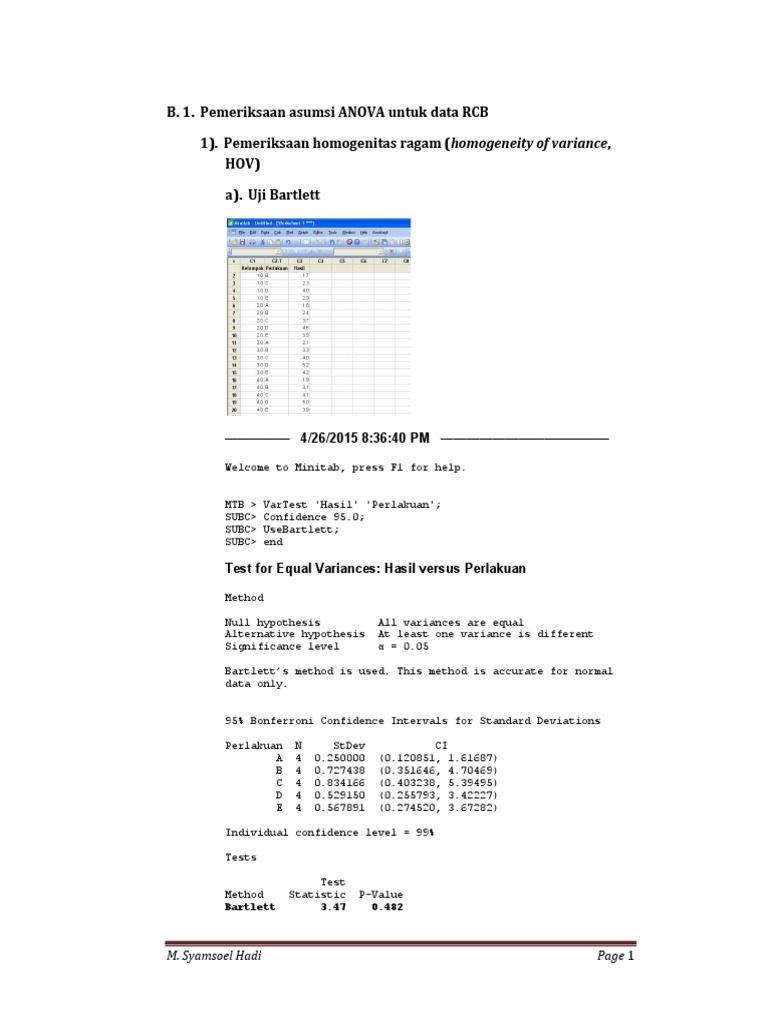 Contoh Menggunakan Minitab 17 (Bartlett-Tukey-Anova) | PDF | Analysis Of Variance | Confidence ...