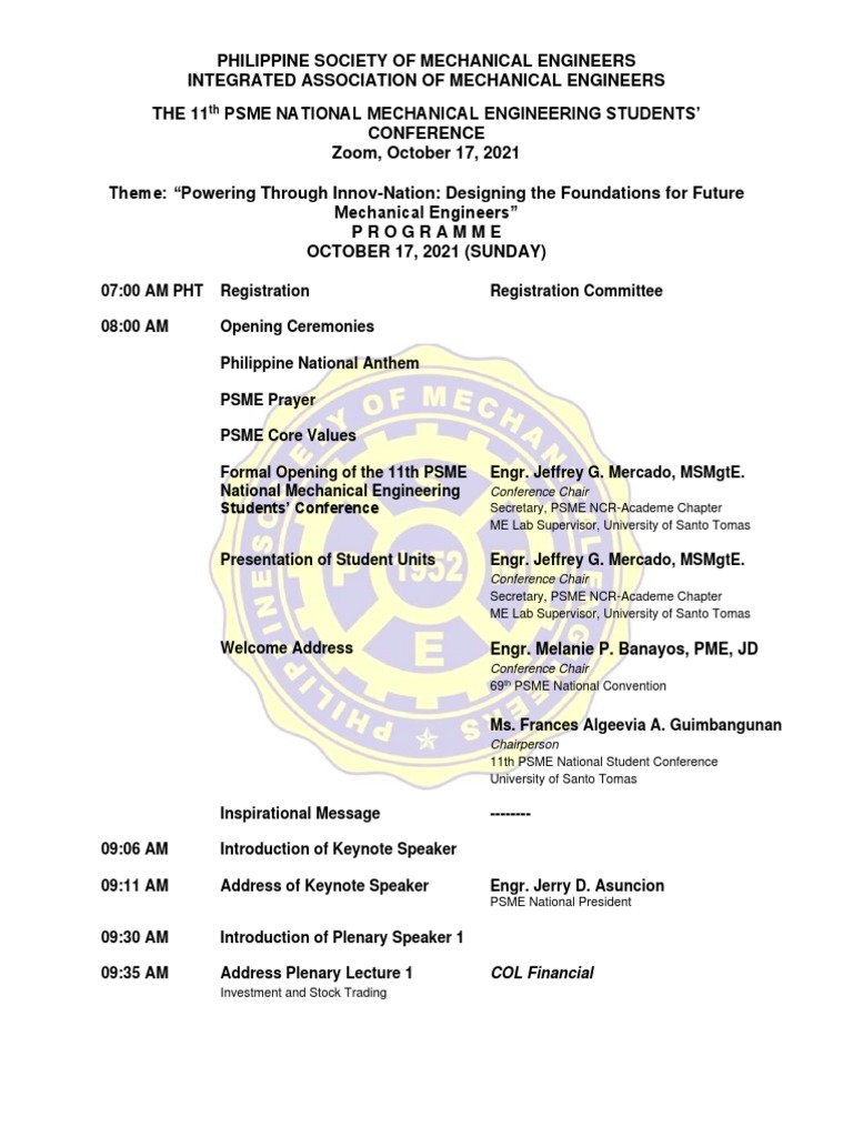 2 11th PSME Students NatCon Tentative Program Flow | PDF | Science & Mathematics