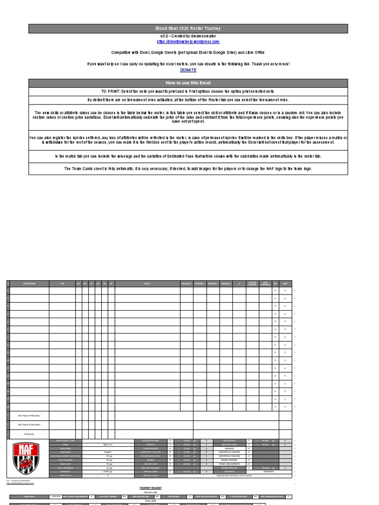 Blood Bowl 2020 Roster Tourney v5.0 | PDF