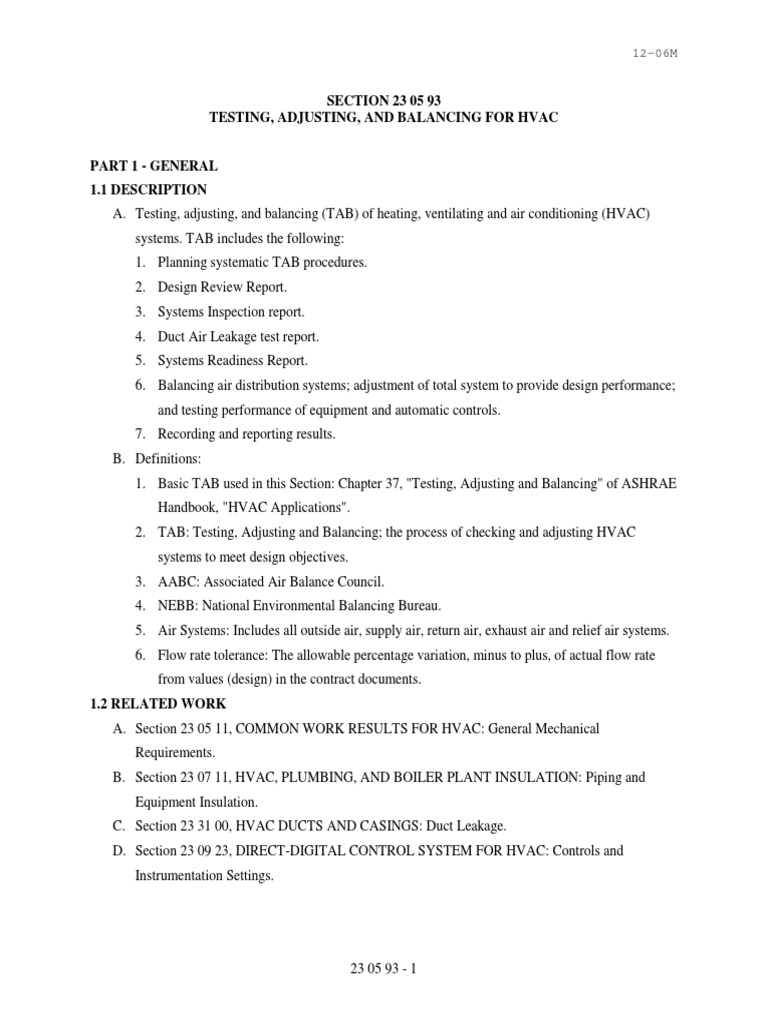 SECTION 23 05 93 Testing, Adjusting, and Balancing For Hvac | Download ...