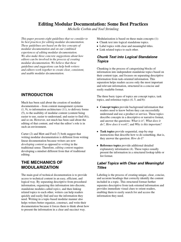 Editing Modular Documentation Some Best Practices Pdf Technical