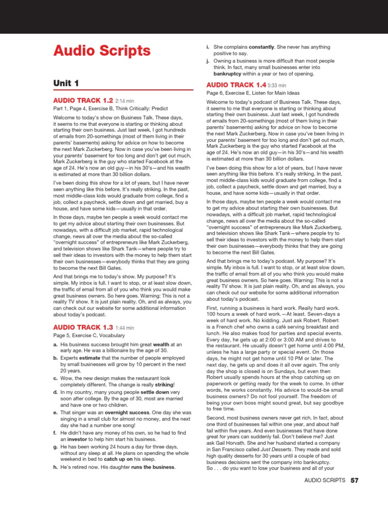 Audio Scripts: Unit 1 | PDF | Mark Zuckerberg | Gesture