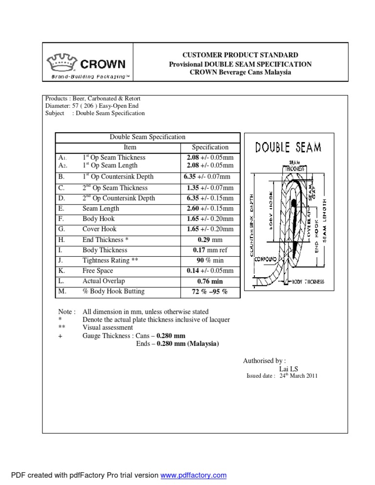 Double Seam Specification for Beverage Cans | PDF | Nature