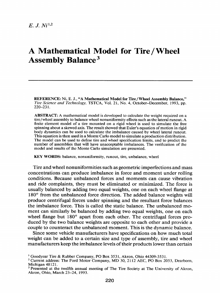 Mathematical Model for Wheel Balance | PDF | Rotation Around A Fixed ...