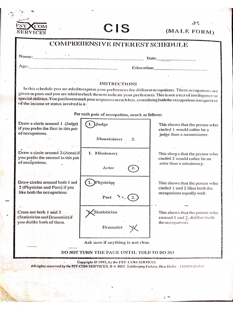 Cis Questionnaire Male & Female Form | PDF