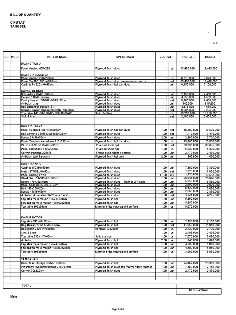 RAB Interior Rumah Ciputat v.2 | PDF | Building Engineering | Materials