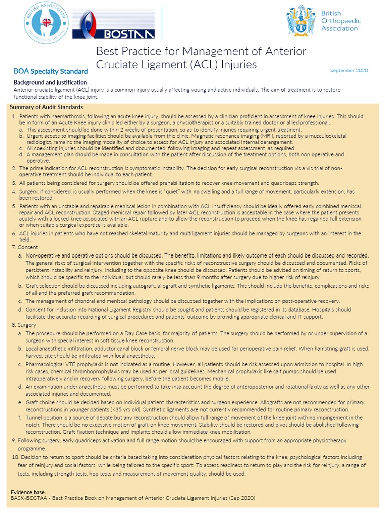ACL Injury Management Best Practices | PDF | Knee | Surgery
