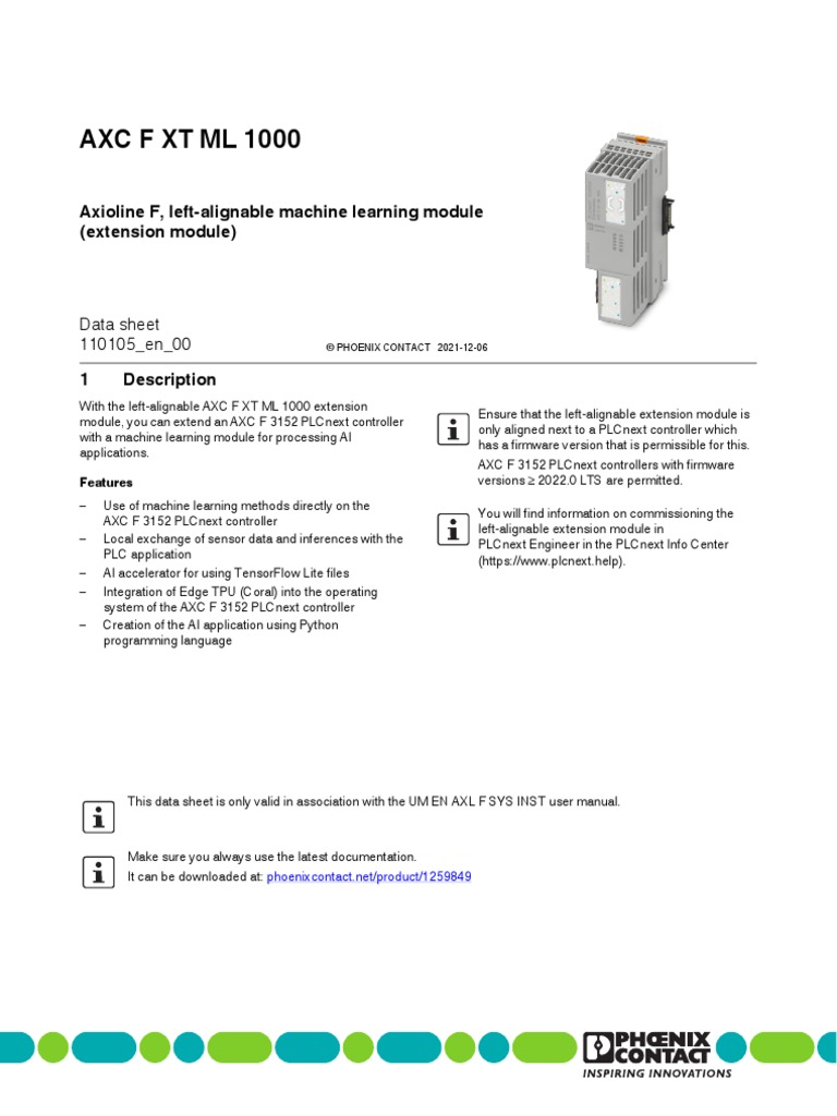 Axc F XT ML 1000: Axioline F, Left-Alignable Machine Learning Module ...