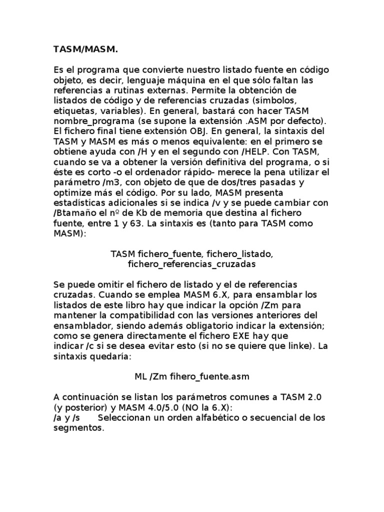 Tasm Masm | PDF | Archivo de computadora | Lenguaje ensamblador