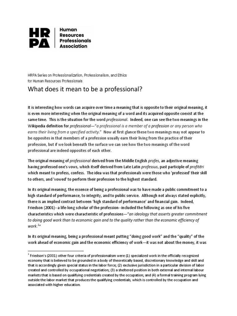 Understanding Professionalism in HR | PDF | Labour Economics | Human ...