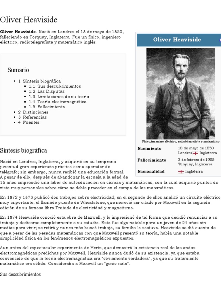 Biografía y logros de Oliver Heaviside | PDF | Ecuaciones de Maxwell ...