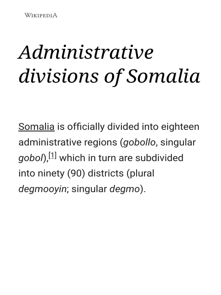 Administrative Divisions of Somalia - Wikipedia | PDF | Mogadishu | Somalia