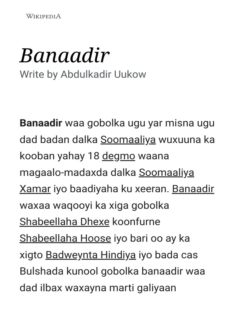 Banaadir - Wikipedia | PDF