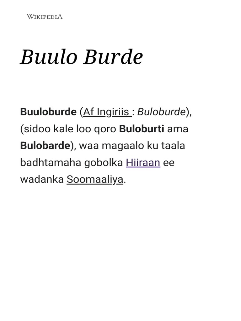 Buulo Burde - Wikipedia | PDF