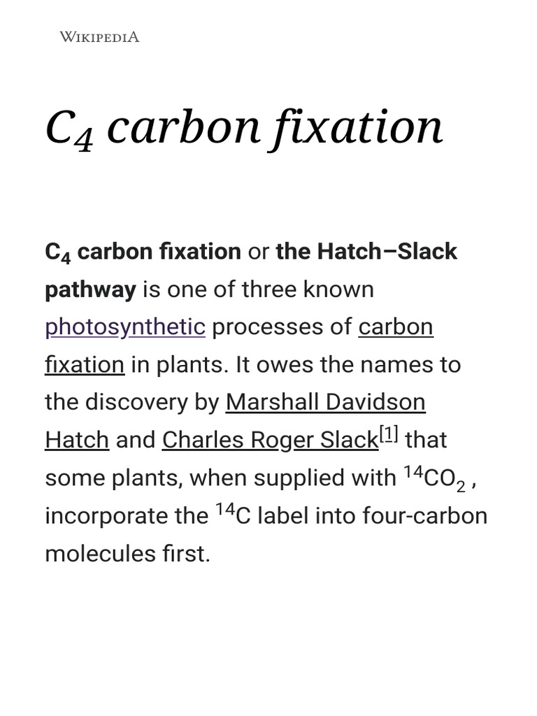 C4 Carbon Fixation - Wikipedia | PDF | Plants | Cellular Processes