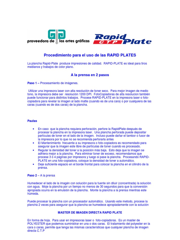 Uso de Rapid Plates para Impresión | PDF | Impresora (Computación)