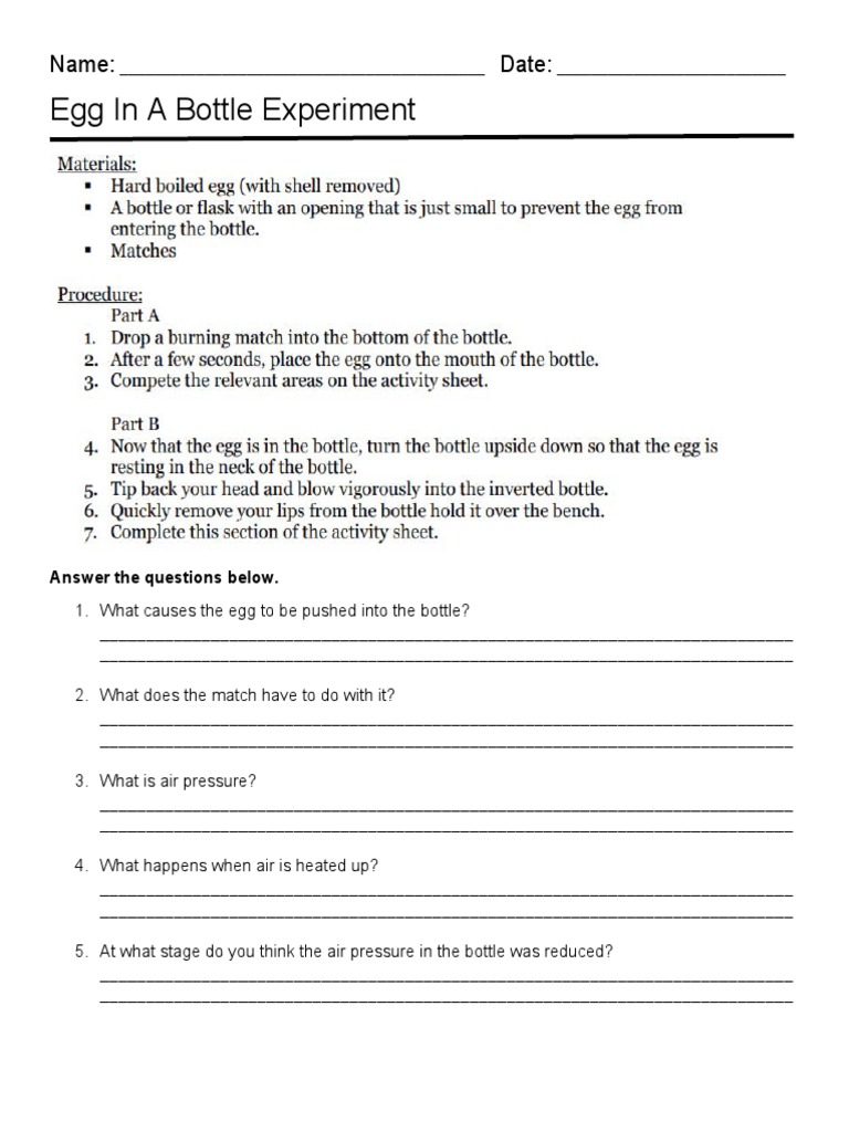 Egg in A Bottle Worksheet 6-8-22 | PDF | Wellness