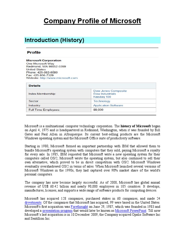 Company Profile of Microsoft | PDF | Microsoft | Expense