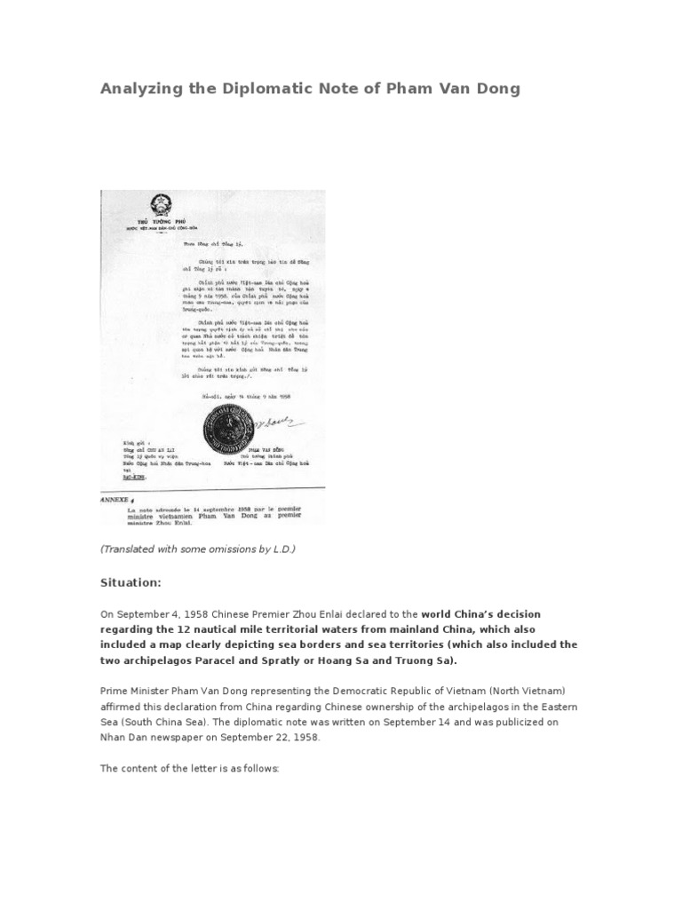 Pham Van Dong's 1958 Diplomatic Note Analysis | PDF | Estoppel | Government