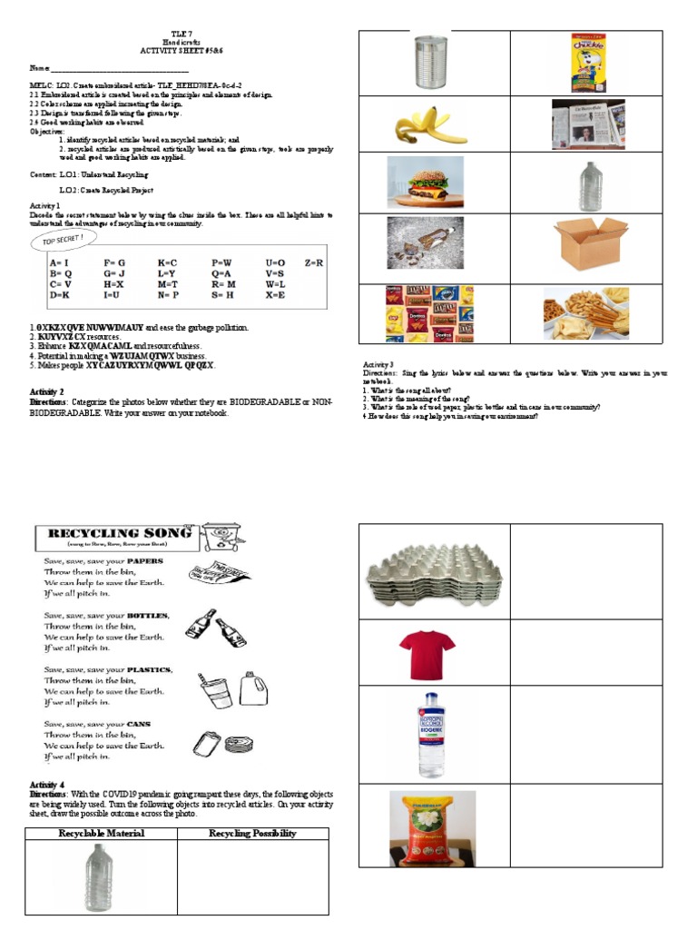 Biodegradable vs Non-Biodegradable Worksheet | PDF | Recycling | Paper