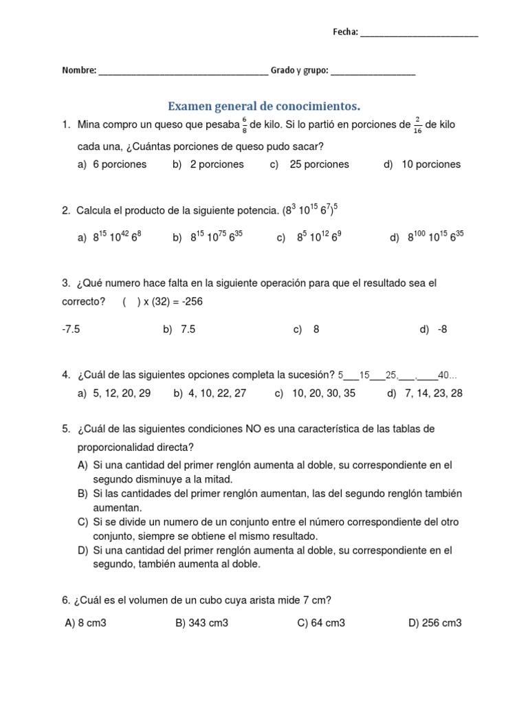Examen General de Conocimientos. | PDF
