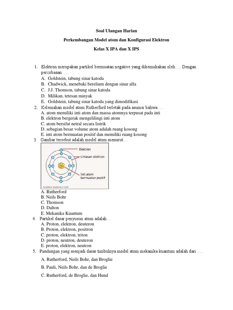 Soal Uh Perkembangan Model Atom & Konfigurasi Elektron Siswa | PDF